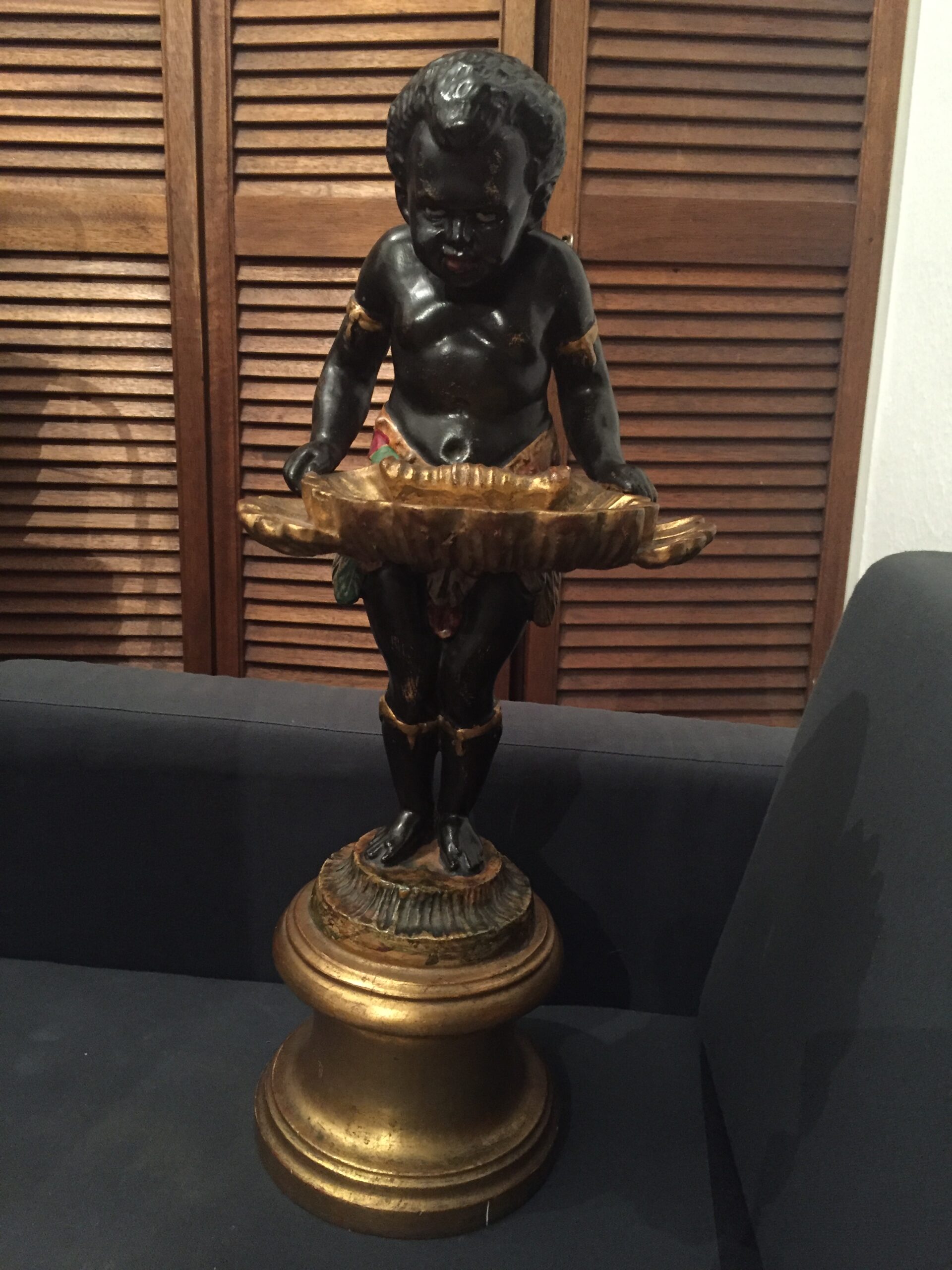 Statue bois polychrome, nègre au plateau